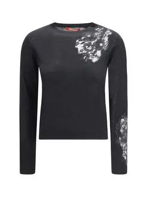 Max Mara Wool Sweater With Lace Inserts - Black