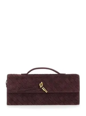 Bottega Veneta Andiamo' Bordeaux Clutch With Handle And Intrecciato Motif In Suede For - Multicolor