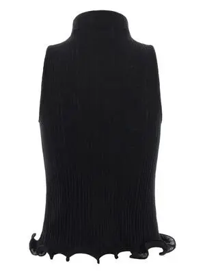 Fendi High Neck Fitted Sleeveless Top With Ruffles - Black