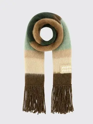 Miu Miu Striped Wool Blend Scarf - Brown