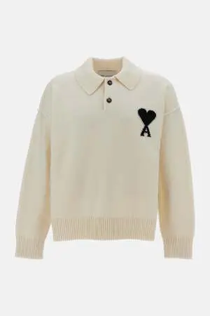 AMI Paris Polo Sweater With Contrasted De Coeur - Multicolor