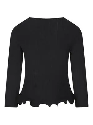 Fendi V-neck Ribbed Top With Ruffles - Black