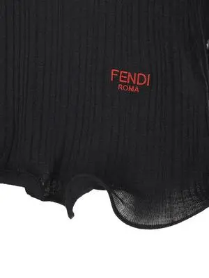 Fendi V-neck Ribbed Top With Ruffles - Black