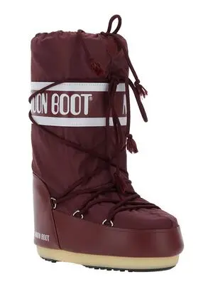 Moon Boot Icon' Bordeaux Snow Boots With Maxi Logo Print On The Side In Tech Fabric - Multicolor