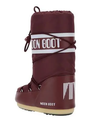 Moon Boot Icon' Bordeaux Snow Boots With Maxi Logo Print On The Side In Tech Fabric - Multicolor