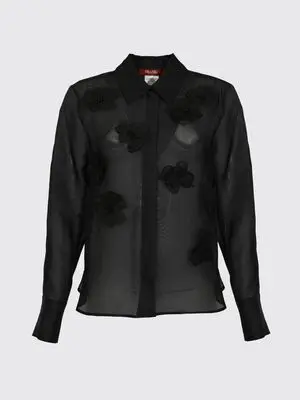 Max Mara Saegi Silk Organza Shirt With Crystals - Black