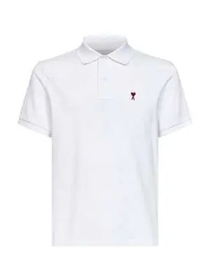 AMI Paris White Cotton Piqué De Cœur Polo Shirt - Multicolor