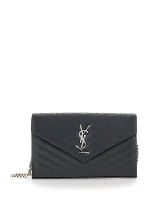 Saint Laurent Leather Crossbody Bag With Chain Strap - Black