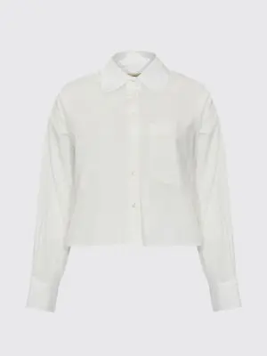 Max Mara Cropped Shirt In Striped Cotton - White
