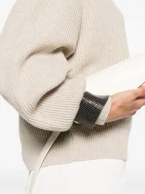 Brunello Cucinelli Cashmere Ribbed Sweater With Embellished Cuffs - Multicolor