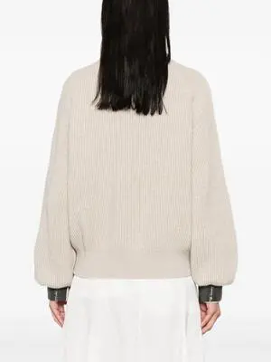 Brunello Cucinelli Cashmere Ribbed Sweater With Embellished Cuffs - Multicolor