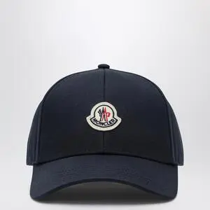 Moncler Baseball Cap With Front Patch In Cotton - Blue