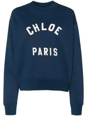 Chloé Mock-neck Cotton Fleece Logo Sweater - Blue