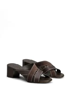 TOD'S T-shaped Band Crossing Smooth Leather And Suede Sandals - Brown