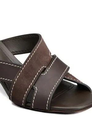 TOD'S T-shaped Band Crossing Smooth Leather And Suede Sandals - Brown