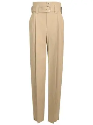 Bottega Veneta High-waisted Trousers With Cotton Belt - Cream