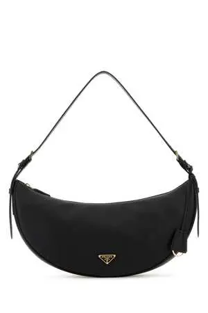 Prada Leather Large Demi-lune Crossbody Bag - Black