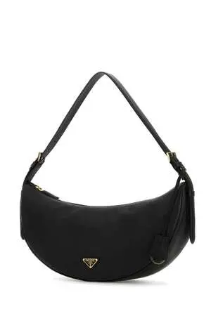 Prada Leather Large Demi-lune Crossbody Bag - Black