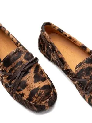 TOD'S Leopard-print Calf Hair Loafers - Brown
