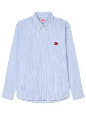 Kenzo Boke Flower` Embroidered Casual Shirt In Seersucker Cotton - Blue