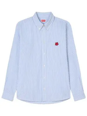 Kenzo Boke Flower` Embroidered Casual Shirt In Seersucker Cotton - Blue