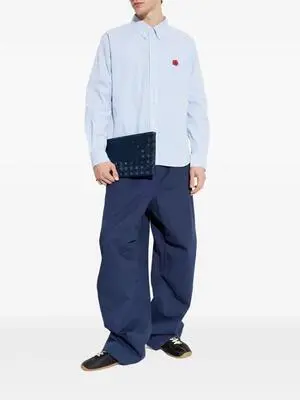 Kenzo Boke Flower` Embroidered Casual Shirt In Seersucker Cotton - Blue