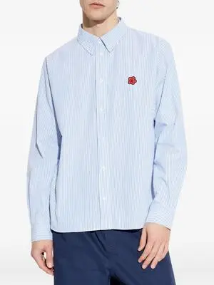 Kenzo Boke Flower` Embroidered Casual Shirt In Seersucker Cotton - Blue