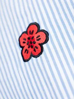 Kenzo Boke Flower` Embroidered Casual Shirt In Seersucker Cotton - Blue