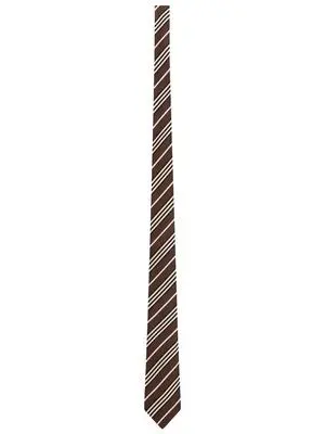 Saint Laurent Saint Laurent Men Striped Silk Tie Brown