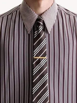 Saint Laurent Striped Silk Tie - Brown