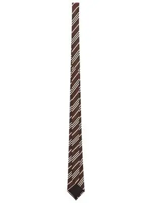 Saint Laurent Striped Silk Tie - Brown