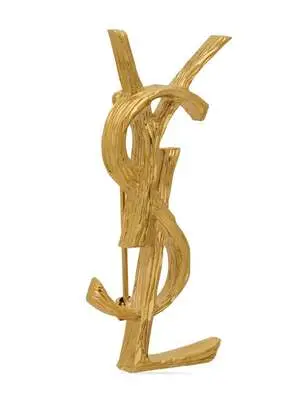 Saint Laurent Cassandre Metal Brooch With Engraved Texture