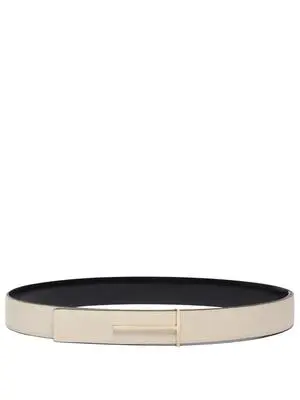 TOM FORD Grained Leather And Spazzolato Leather Slim T Belt - Gray