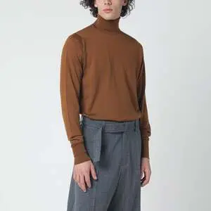 John Smedley Brown Wool Turtleneck Sweater - Cream