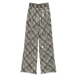 DIESEL® Sequined Check Palazzo Trousers - Cream
