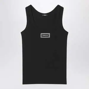 Versace Stretch Ribbed Cotton Tank Top - Black