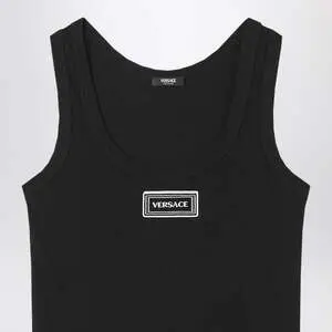 Versace Stretch Ribbed Cotton Tank Top - Black