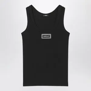 Versace Stretch Ribbed Cotton Tank Top - Black