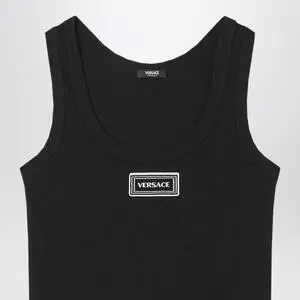 Versace Stretch Ribbed Cotton Tank Top - Black