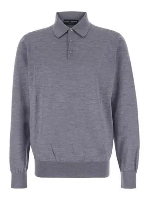 Dolce & Gabbana Grey Polo Shirt With Classic Collar And Tonal Logo Embroidery On The Front In Wool - Multicolor