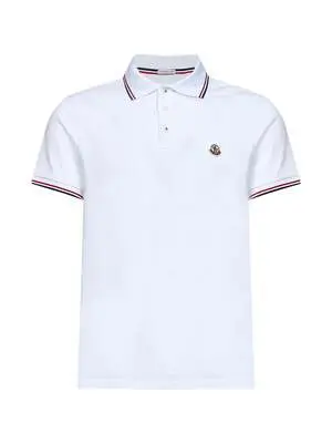 Moncler White Cotton Piqué Polo Shirt With Tricolor Trims - Multicolor