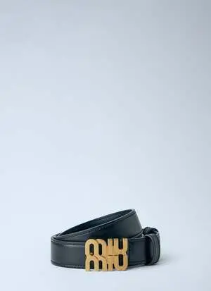 Miu Miu Logo Buckle Leather Belt - Black