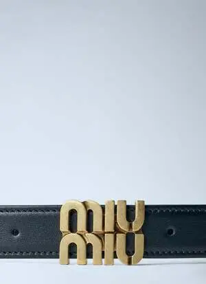 Miu Miu Logo Buckle Leather Belt - Black