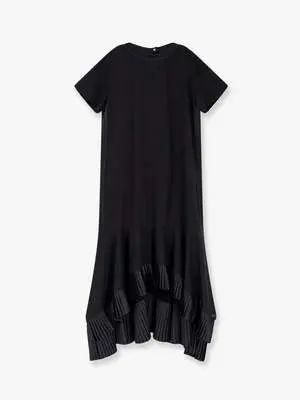 Sacai Cotton Dress With Pleated Details - Black