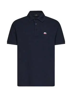 Etro Navy Blue Cotton Piqué Pegaso-embroidered Polo Shirt - Multicolor