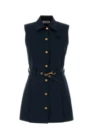 Miu Miu Navy Poplin Mini Dress - Blue