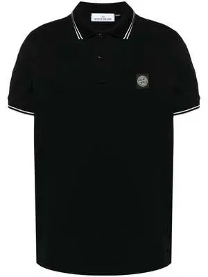 Stone Island Polo Shirt With Contrasting Trims - Black