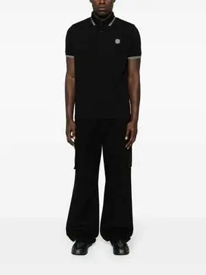 Stone Island Polo Shirt With Contrasting Trims - Black