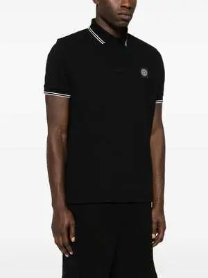 Stone Island Polo Shirt With Contrasting Trims - Black
