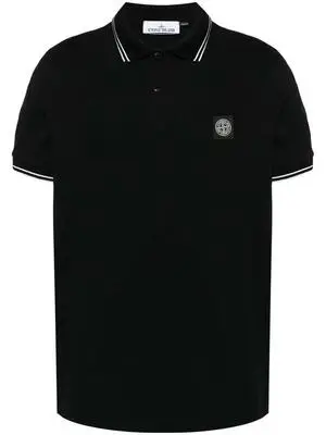 Stone Island Polo Shirt With Contrasting Trims - Black